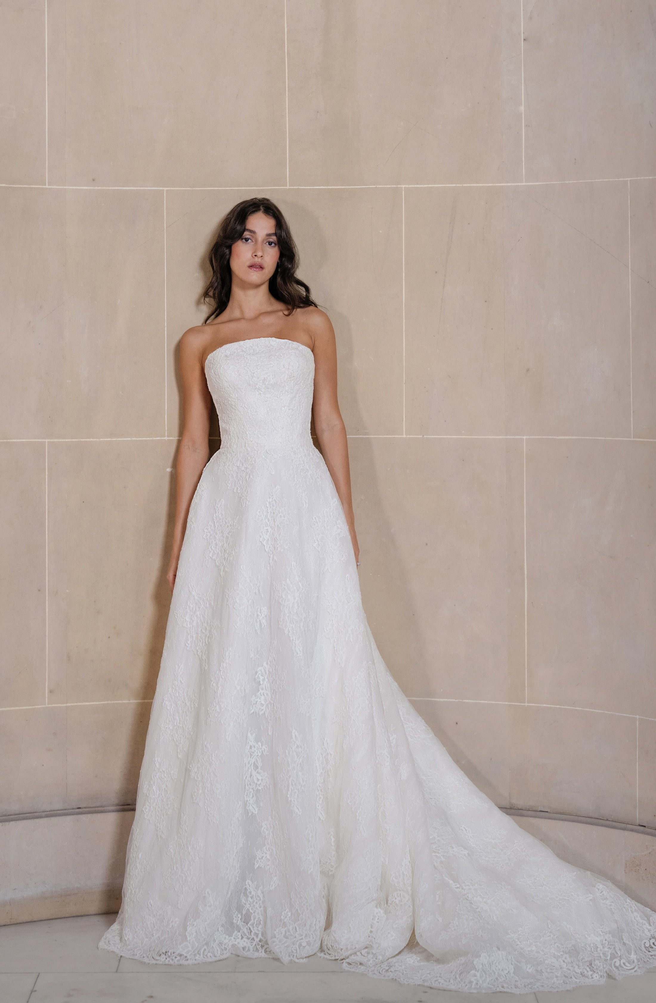 Graham | Blue Willow Arched Strapless Ballgown | Anne Barge